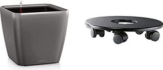 Lechuza Quadro Premium LS 50, Anthrazit Metallic, Hochwertiger Kunststoff, Inkl. Bewässerungssystem, Pflanzeinsatz & Classico 43, Quadro 43, Puro Color 50 Rol