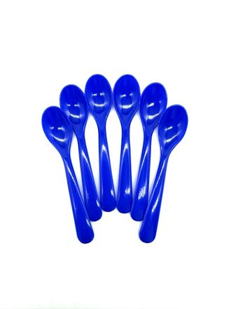 Kimmel 6 Stück Eierlöffel Plastiklöffel Babylöffel Eislöffel Joghurtlöffel Dessertlöffel 12 cm lang Mehrwegbesteck, aus geprüften Kunststoff, Farbe blau