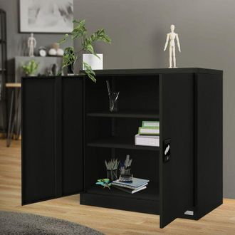 ML Design Armoire de Classement Verrouillable, 90x40x90 cm, Noir, en Acier, avec 2 Portes, 2 Etagères Réglables en Hauteur, Aspect Intemporel, Armoire