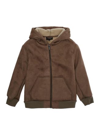 Emporio Armani Logo-Embroidered Fleece-Lined Jacket - Brown