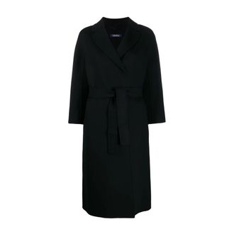 Max Mara Schwarzer Wollg&uuml;rtel-Duster-Mantel - - Coats - Damen - Schwarzk - XS