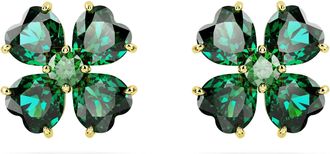 Swarovski Idyllia Ohrstecker, Gr&uuml;ne und Vergoldete Ohrringe mit Gl&uuml;cksklee-Motiv aus Strahlenden Swarovski Kristallen