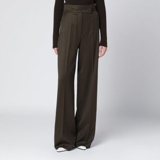 Max Mara Moosgr&uuml;ne Wide-Leg-Hose aus Wolle