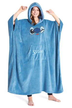 Disney Stitch Kapuzenpullover Damen Oversize Hoodie Decke mit Ärmeln Sherpa Weiche Warme und Komfortable Geschenke für Frauen Teenager (Blau Stitch Long)