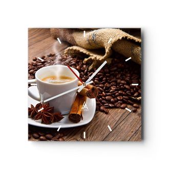 Arttor Modern Wanduhr Kaffee schwarz Frühstück Schokolade 40x40cm Quadrat Groß Wand Uhr Glas Analog Zimmeruhren Küche Büro Wohnzimmer Glasuhr Wall Clock Deko