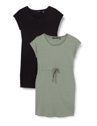 Vero Moda Womens VMAPRIL SS Short GA 2-Pack Dress, Black/White Rebecca, L