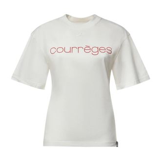 Courr&egrave;ges T-Shirt Tailliert Bedruckt - - Tops - Damen - Wei&szlig; - XS