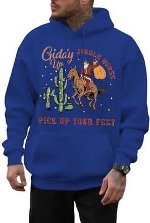 Generic Sweat &agrave; capuche de No&euml;l pour homme | Cowboy Santa Oversize - Sweat &agrave; capuche &agrave; manches longues pour lautomne | pour v&ecirc;tements de rue, bleu, XL
