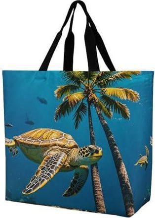 Generic Palmiers Et Tortues Marines Plongeant Sous LEau Sac Cabas D&eacute;contract&eacute; Tote Bag R&eacute;utilisable Sac Fourre Tout Pour Plage Gym Travail