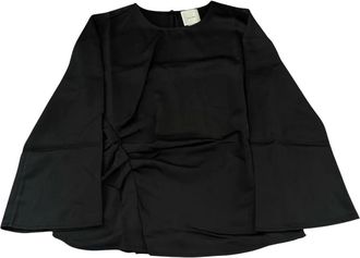Calvin Klein Haut &agrave; Manches Longues Satin&eacute; Mat Ruch&eacute; - Femme - Blouses et Chemises - Noir - Taille: 36 FR