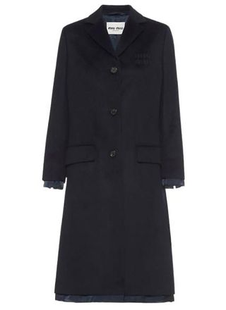 Miu Miu Black Single Breasted Longline Coat with Logo Detail Size 40