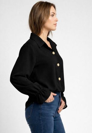 Elara Blusentop Damen Bluse mit Volant&auml;rmeln und dekorativer Knopfleiste