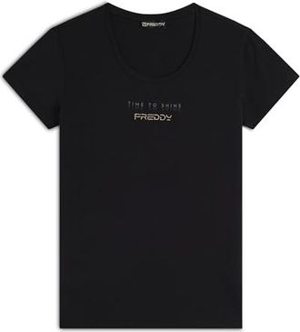 Freddy T-shirt Femme en Jersey?lastique avec Graphismes Bicolores et Perles Dor?es? Look Classique et Styl