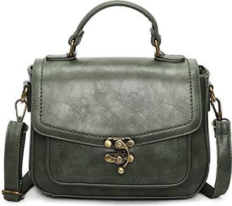Generic Sac &agrave; bandouli&egrave;re &agrave; rabat en cuir pour femme - Style r&eacute;tro - Avec poign&eacute;e sup&eacute;rieure - Sac &agrave; bandouli&egrave;re d&eacute;contract&eacute;, Vert, Medium