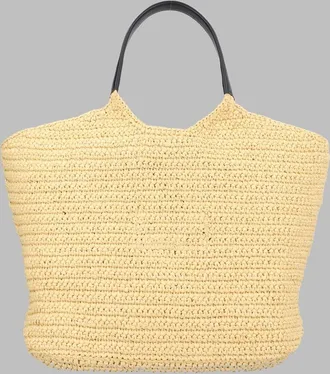 Balmain Womens Shopper Bag Crochet Beige Viscose Shoulder
