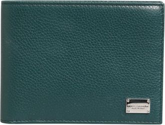 Dolce & Gabbana Homme, Accessoires, Vert, Taille: ONE Size Portefeuille bifold en cuir vert avec logo DG
