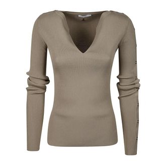 Patrizia Pepe Femme, Pulls, Gris, Taille: 40 FR Pull en maille c&ocirc;tel&eacute;e &agrave; col en V