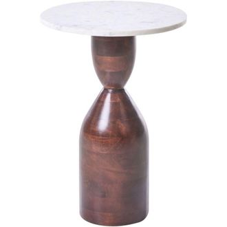Beliani Table dAppoint Moderne Plateau en Marbre et Pied en Bois de Manguier Accessoire Salon Rond Marron Wallula