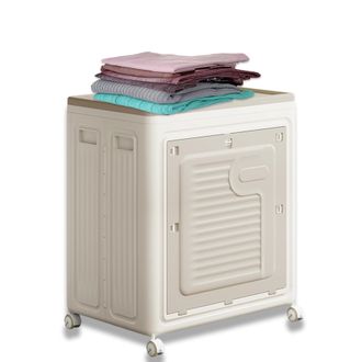 Generic W&auml;schekorb Mit Deckel, Gro&szlig;es Fassungsverm&ouml;gen Flip Cover Mit Storage Box Pulley f&uuml;r Engen Raum, Rolling W&auml;scheschrank,Wei&szlig;,One Size