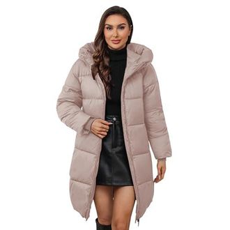Generic Doudoune mi-longue pour femme - Veste dhiver matelass&eacute;e - Veste thermique matelass&eacute;e avec fermeture &eacute;clair - Coupe-vent &agrave; capuche - Veste l&eacute;g&egrave;re avec 