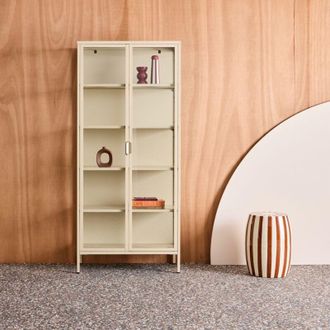 Sweeek Buffet. vaisselier acier et verre tremp&eacute; 2 portes 180cm beige - Arkansas