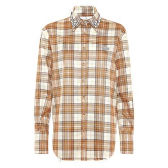 Philipp Plein Femme, Blouses et Chemises, Brun, Taille: 36 FR Checked Oversize Shirt LS Strass Flame