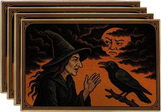 Generic Halloween-Hexe und Raben-Platzsets, Orange, gruselige Tischsets f&uuml;r Herbstfeste, rutschfest, waschbar, f&uuml;r drinnen und drau&szlig;en, dekorative Platzsets, 
