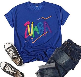 Keephen Mode Femmes T-Shirts Zunba Danse Entraînement Hip Hop Manches Courtes Lettre Imprimé T-Shirt Ras du Cou Casual Pull Tops pour lété