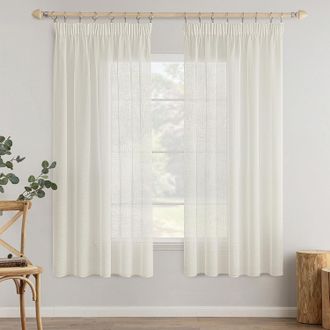 Miulee 2er Set Voile Vorhang Sheer Vorhang mit kräuselband Transparente Leinenoptik Gardinen Wohnzimmer Modern Fensterschal Schlafzimmer 140x145cm (B x H) El