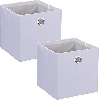 Relaxdays Aufbewahrungsbox, Ordnungsbox aus Stoff, 2er-Set, HxBxT: 30,5 x 30,5 x 30,5 cm, Faltbarer Regalkorb, wei&szlig;
