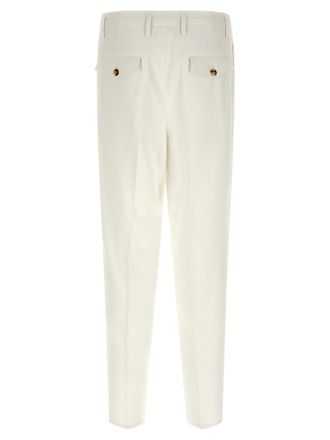 Brunello Cucinelli High-Waist Pleated Cotton Trousers - Cream