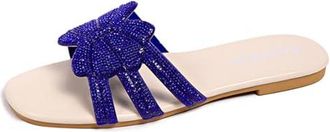 Generic Sandales d&eacute;t&eacute; tendance &agrave; bout ouvert avec strass et noeud pour femme - L&eacute;g&egrave;res et d&eacute;contract&eacute;es, bleu, 40.5 EU
