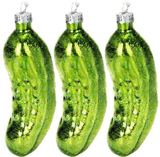Com-Four 3X Glas Christbaumschmuck 10 cm - Gro&szlig;e Weihnachtsgurke aus echtem Glas - Weihnachtsbaum Anh&auml;nger in gr&uuml;n f&uuml;r die Weihnachtsdekoration - Christbaumgur