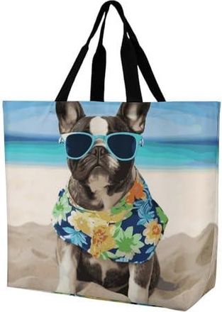 Generic Bouledogue Fran&ccedil;ais &Eacute;t&eacute; Sac Fourre Tout R&eacute;utilisable Sacs De Courses D&eacute;contract&eacute; Sac &Agrave; Bandouli&egrave;re Pour Travail Shopping Gym