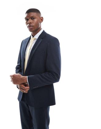 Asos Veste de costume ajust&eacute;e &agrave; double boutonnage en laine m&eacute;lang&eacute;e - Bleu