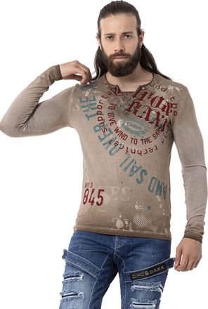 Cipo & Baxx Herren Sweatshirt CL512 Braun - Stylischer Pullover im Modernen Streetwear Look mit Rundhals & Print - Bequemer Sweater f&uuml;r Alltag, Freizeit & Party -