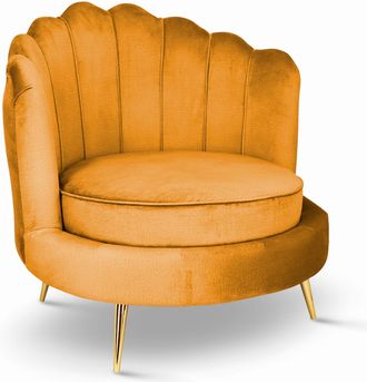 MG Design Samt Muschelsessel in Gelb - Moderner Cocktailsessel mit goldenen Beinen, gepolsterter R&uuml;ckenlehne und gro&szlig;em Sitz f&uuml;r Wohnzimmer oder Schlafzimmer