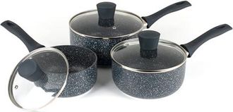 Russell Hobbs RH00847EU7 Nightfall Stone 3-teiliges Kochtopf-Set - 16/18/20 cm antihaftbeschichtete Kocht&ouml;pfe, inklusive Deckel aus geh&auml;rtetem Glas, induktionsgeeig