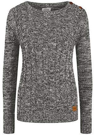 Oxmo OXPhia Femme Pull Pull en Grosse Maille &agrave; col Rond 100% Coton Regular Fit, Taille:XL, Couleur:Dark Grey (792890)