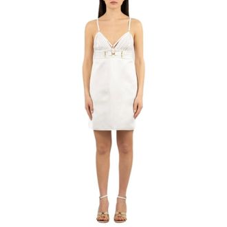 Elisabetta Franchi Femme, Robes, Blanc, Taille: 40 FR Mini-robe en satin duchesse avec bretelles &eacute;lastiques