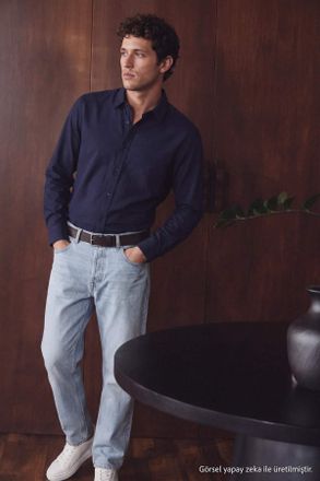Trendyol MAN Herren Dunkelblau Einfarbig Lang Regular Fit Hemden