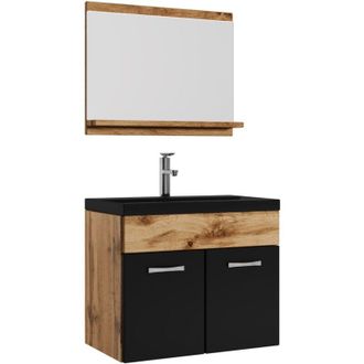 Badplaats Badezimmer Badm&ouml;bel-Set Montreal 02 60cm Waschbecken Schwarz - e