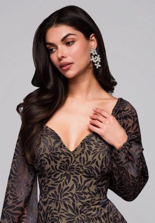 Ombre Abendkleid Elegantes Midikleid mit transparenten Puff&auml;rmeln und floralem Muster Edles Midikleid mit floralem, transparentem Overlay