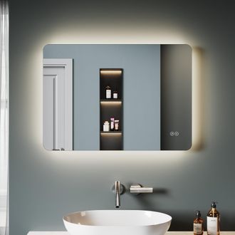 Sonni LED Badspiegel 70x50 cm Badezimmerspiegel mit Beleuchtung Kaltweiß/Neutralweiß/Warmweiß Wandspiegel, Spiegel mit Beleuchtung, Touch Schalter Wandspieg