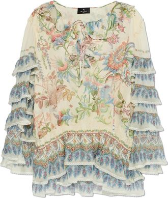 Etro Femme, Robes, Beige, Taille: 36 FR Robe en soie &agrave; motif botanique