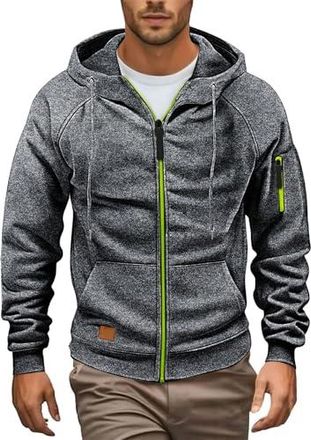 Generic Sweat &agrave; capuche l&eacute;ger uni pour homme - Automne et hiver - D&eacute;contract&eacute; et confortable - Fermeture &eacute;clair int&eacute;grale - Plusieurs manches longues - V&ecirc;teme