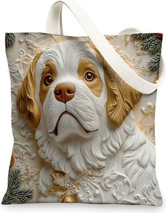 Generic Sac fourre-tout en toile motif chien Saint-Bernard de No&euml;l pour faire du shopping 33 x 38,1 cm, sac d&eacute;picerie r&eacute;utilisable de luxe pour femme, peintur