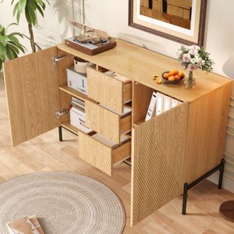 STILVORA Buffet et Enfilade avec 2 Portes et 1 Tiroir, Fa&ccedil;ades G&eacute;om&eacute;triques, en MDF, 115,5&times;40&times;76 cm, Naturel