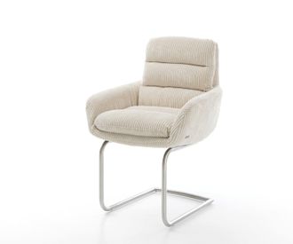 DELIFE Freischwinger Abelia-Flex mit Armlehnen Cord Beige Freischwinger rund Edelstahl, Esszimmerst&uuml;hle