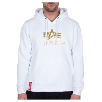 Alpha Industries Herren Basic Hoody Foil Print Kapuzensweat Kapuzenpullover, White/Yellow Gold, M